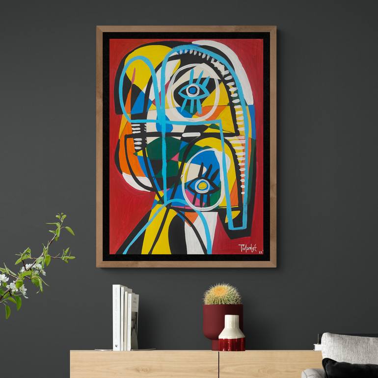 Retrato en fondo rojo Painting by Enrique Pichardo | Saatchi Art