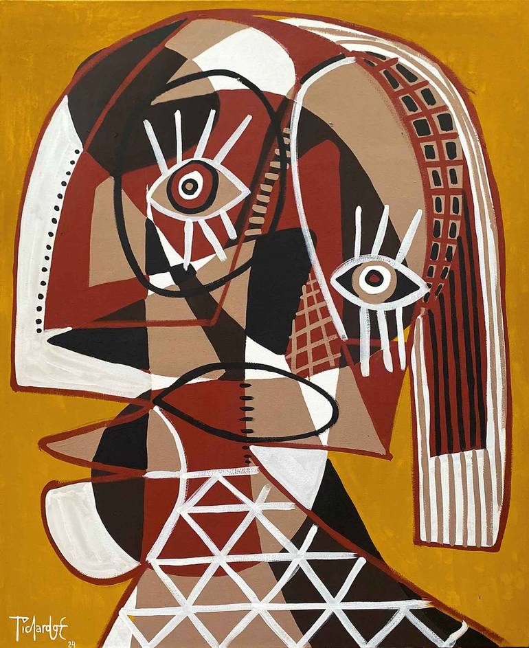 Serie Terra Retrato en fondo oro Painting by Enrique Pichardo | Saatchi Art