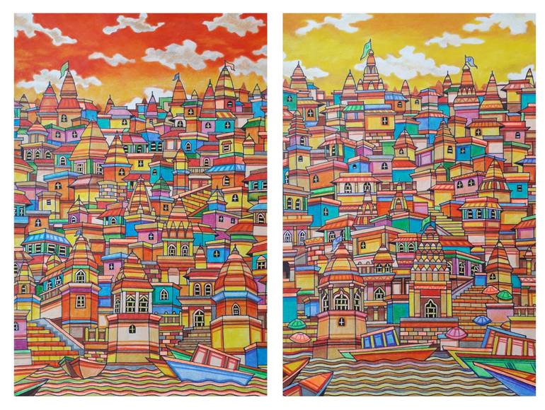 Benaras ghat Painting by jaydeep ghosh | Saatchi Art