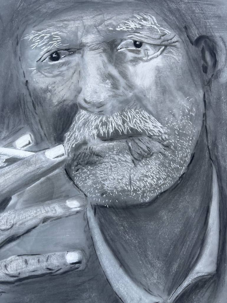 Charcoal Drawing Of Old Man Smoking A Cigarette- Original Art Drawing ...