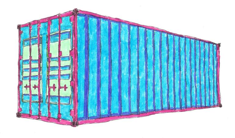Pink, green and light blue container Drawing by Never Gray | Saatchi Art