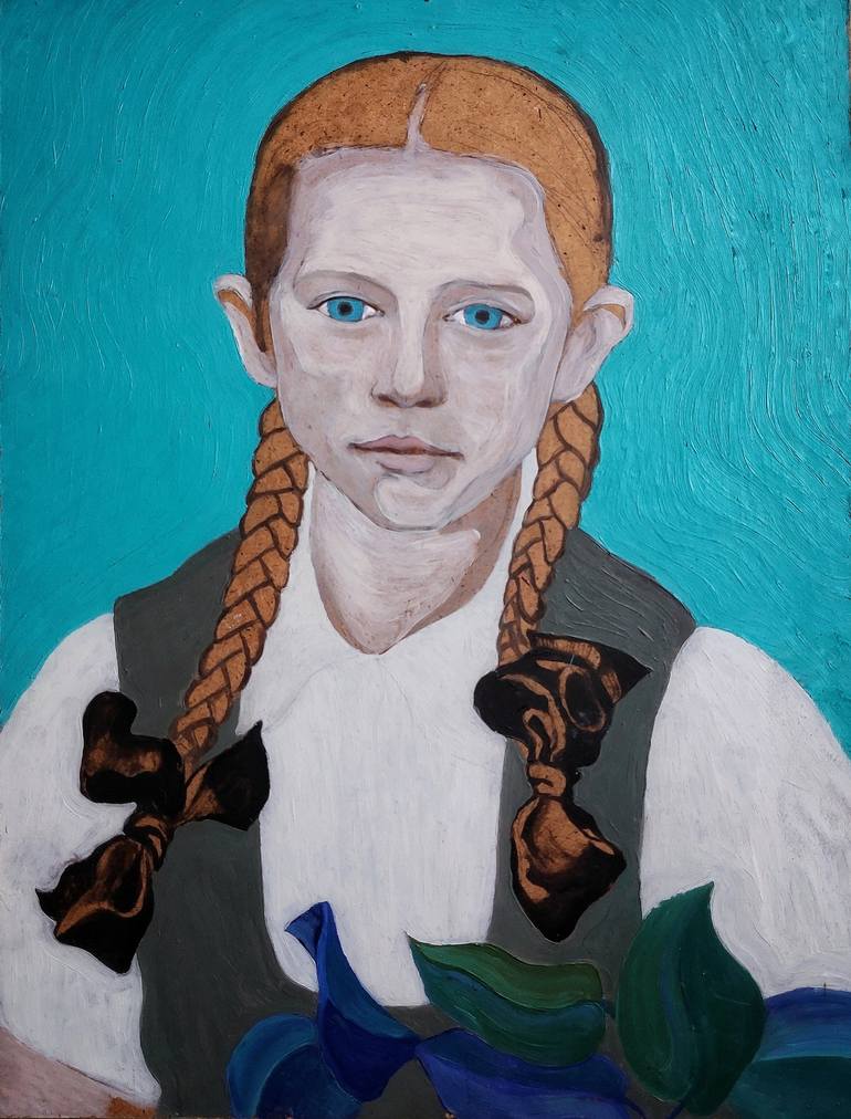 The girl on the blue Painting by Tina Yan | Saatchi Art