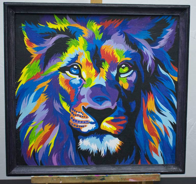 Rainbow colored lion Painting by Tatjana Girsova | Saatchi Art