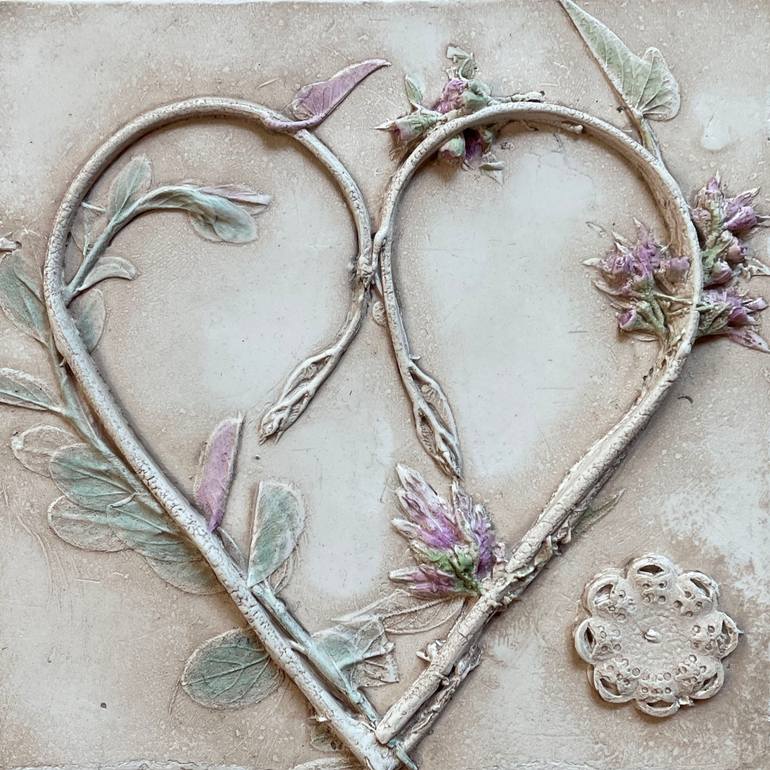 Decorative Floral Ceramic Tile Heart Mixed Media by Ruth Welter ...