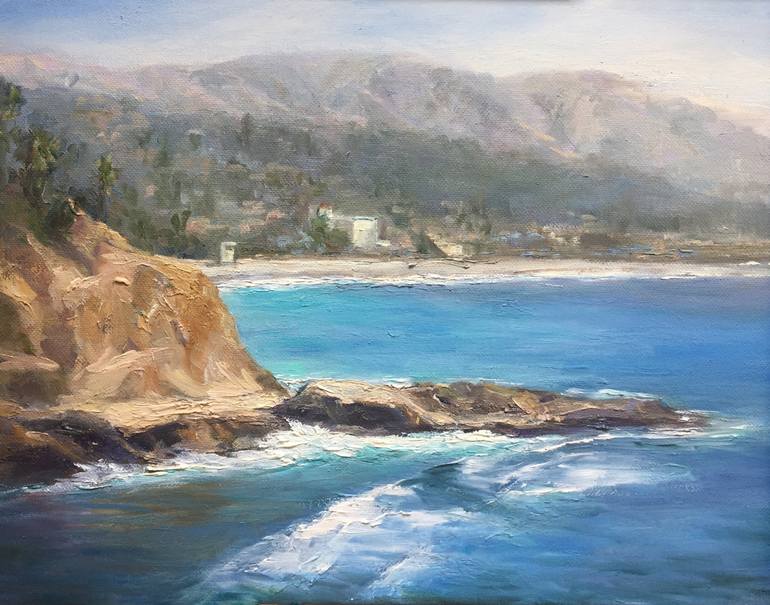 Laguna Beach - 'Main Beach View' Framed Painting by Judy Crowley ...