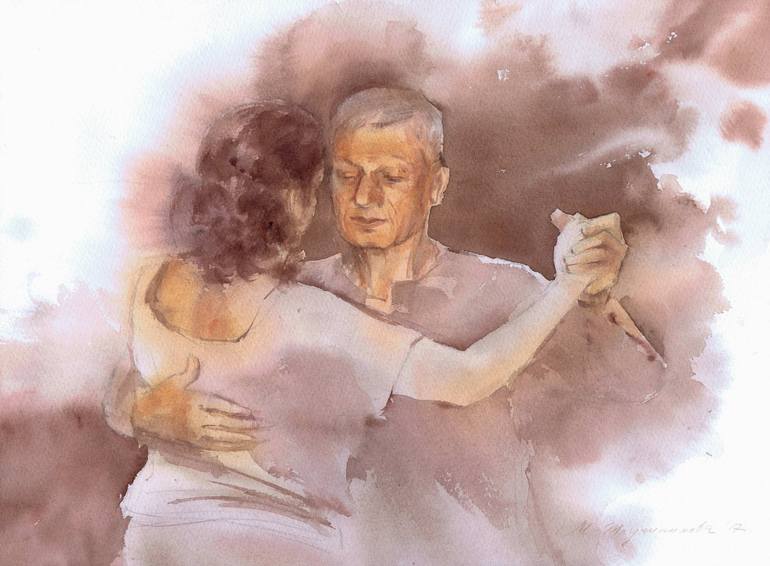 Argentine tango dancers in sepia color / Dance in Art, Watercolor ...