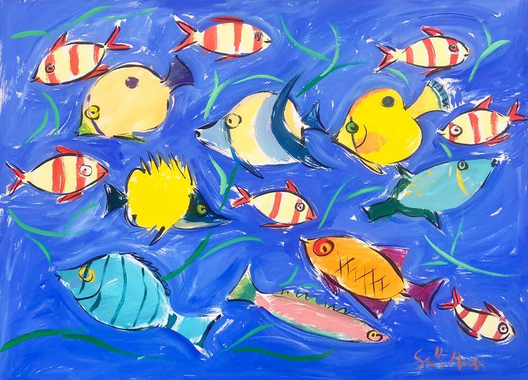 Dancing Fish Painting by Sally Huss | Saatchi Art
