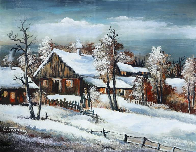 Winter night Painting by Constantin Feraru | Saatchi Art