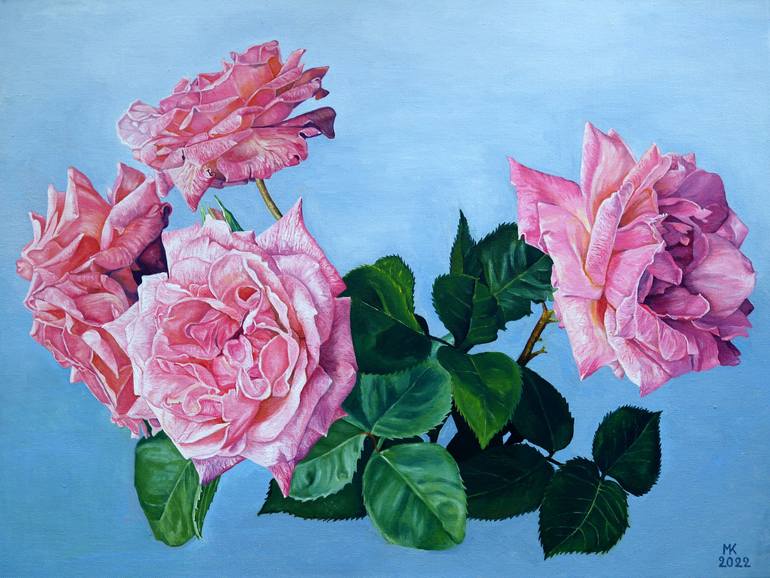 Pink roses Painting by Melvyn Kahan | Saatchi Art