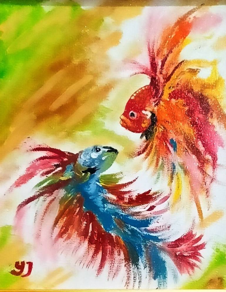 Fighting fish 002 Painting by Yahya Hadisusilo | Saatchi Art