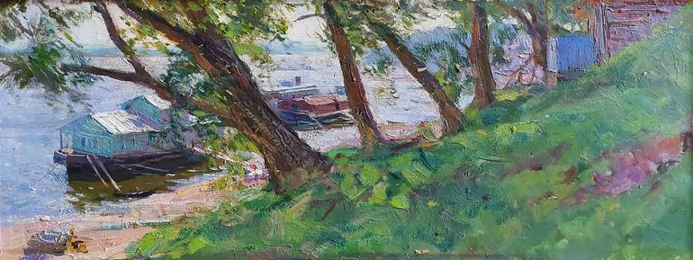 Pier on the river / russian classical painting Painting by Golden Brush ...