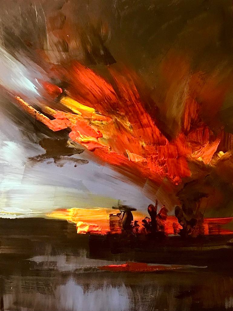 Red sky Painting by Magda Błaszkiewicz | Saatchi Art
