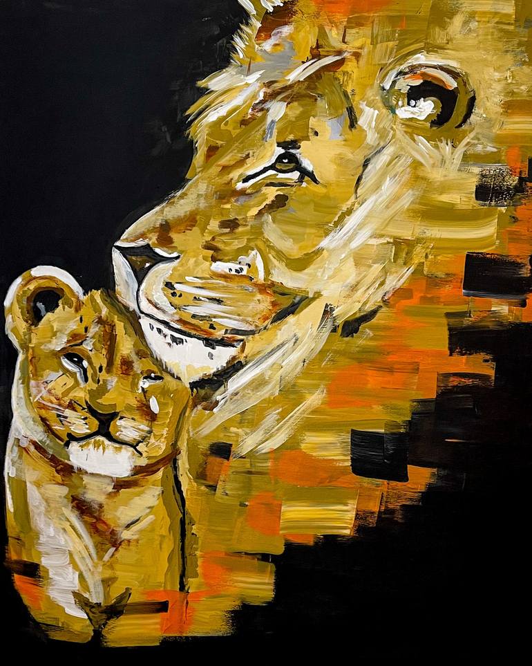 Lions on Canvas Painting by David Lyra | Saatchi Art