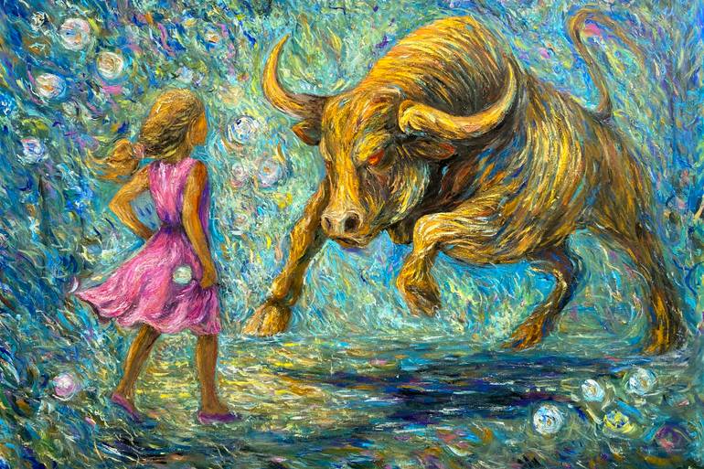 Fearless Girl vs Charging Bull Floral Art Modern Symbolic Flower ...
