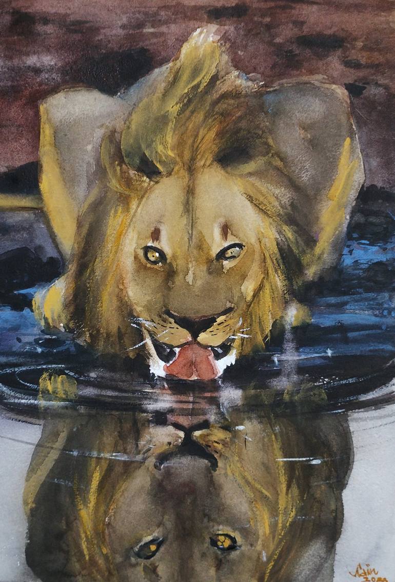 Lion Affronte Painting by Cain Pinto | Saatchi Art
