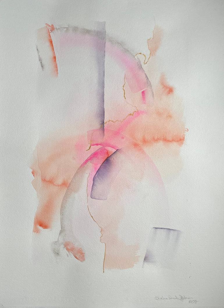 abstract watercolor in pink and orange, 22x30 inches Painting by ...