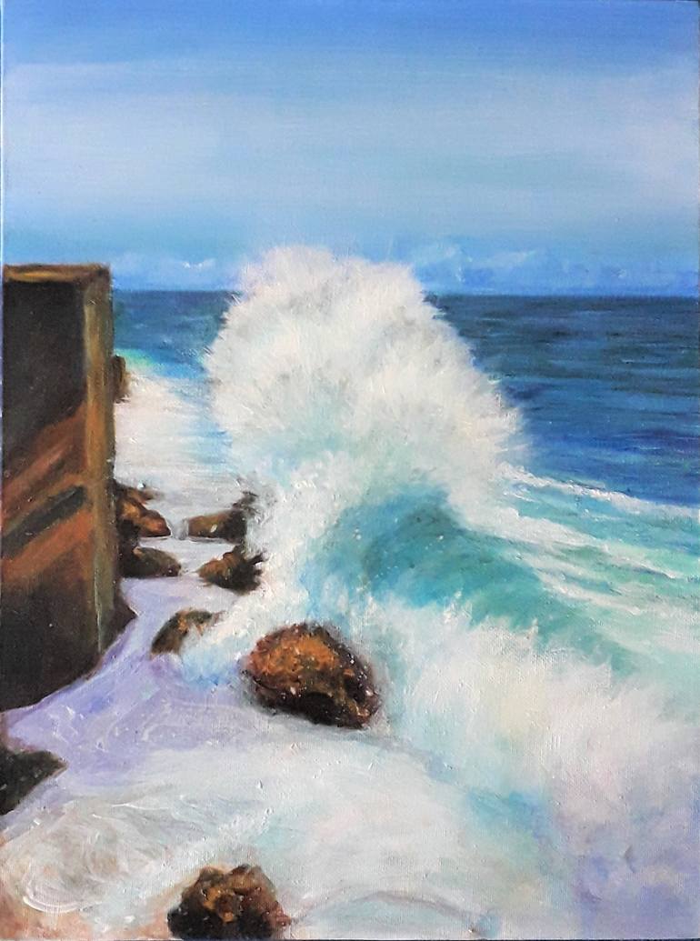 Wave Breaking On Rocks Painting by Damaris Agressova | Saatchi Art