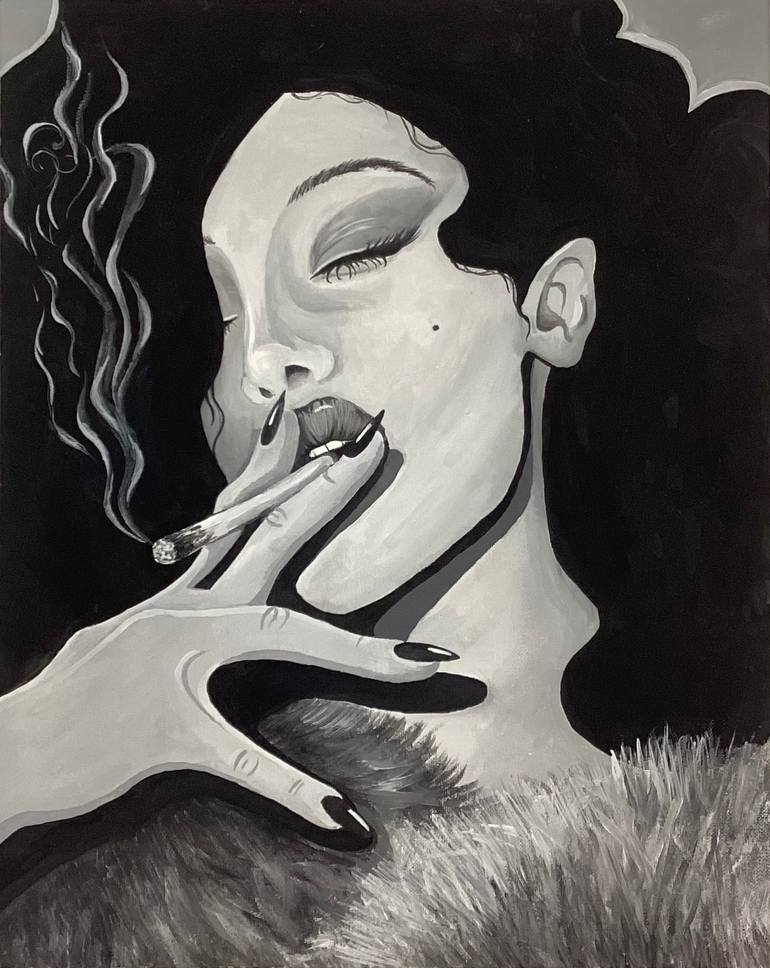 Smoking woman Drawing by Anastasia Stepanova | Saatchi Art