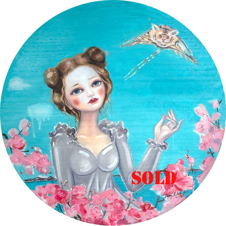 Let Go Kite Girl Peach Blossom Contemporary Original Oil Painting ...