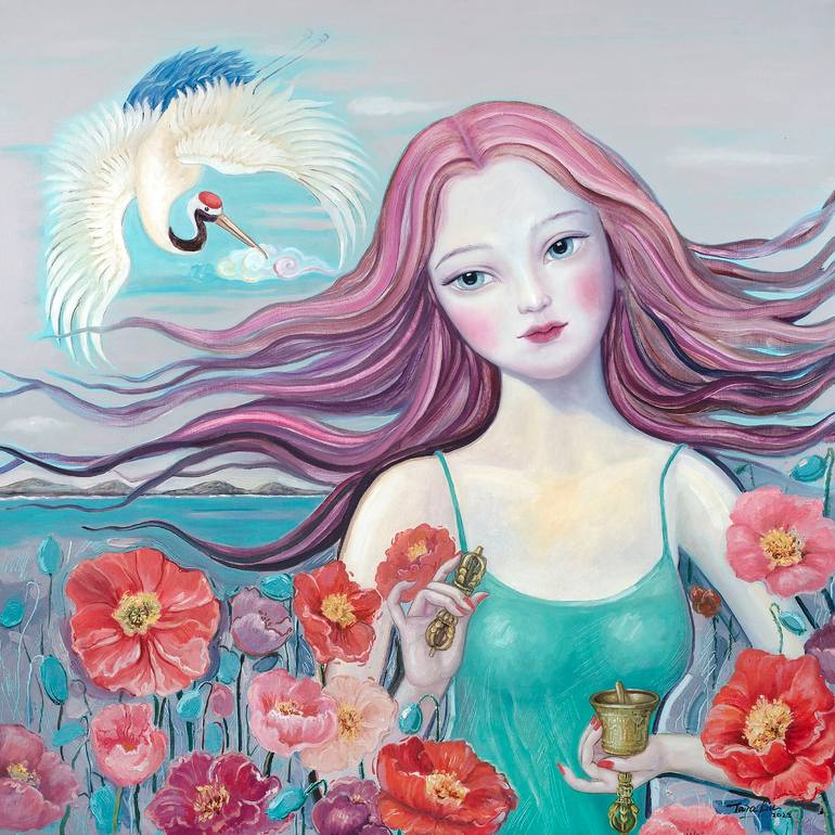 Contemporary Limited Edition Girl Fantasy Flower Printmaking by Tara ...