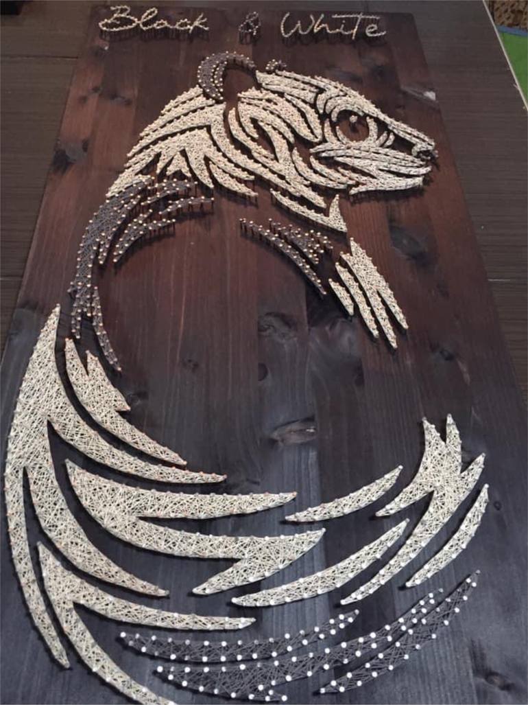 stringart Moon & Panda Sculpture by Deyan Petrov | Saatchi Art