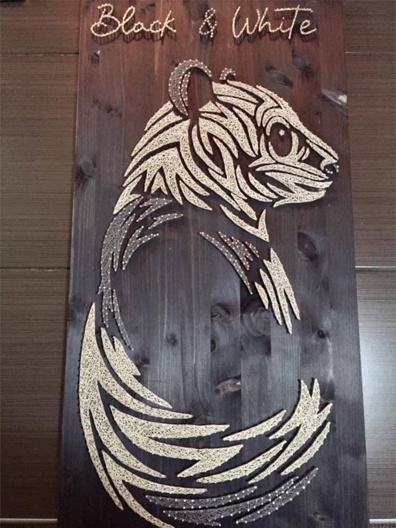 stringart Moon & Panda Sculpture by Deyan Petrov | Saatchi Art