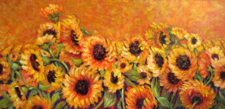 Golden Field of Sunflowers Painting by Matthew Albert Miles | Saatchi Art