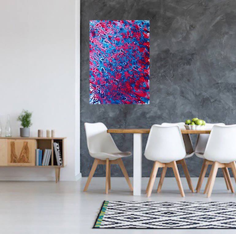 Blue and Red Abstract Acrylic Painting Textile Print Art Painting by ...