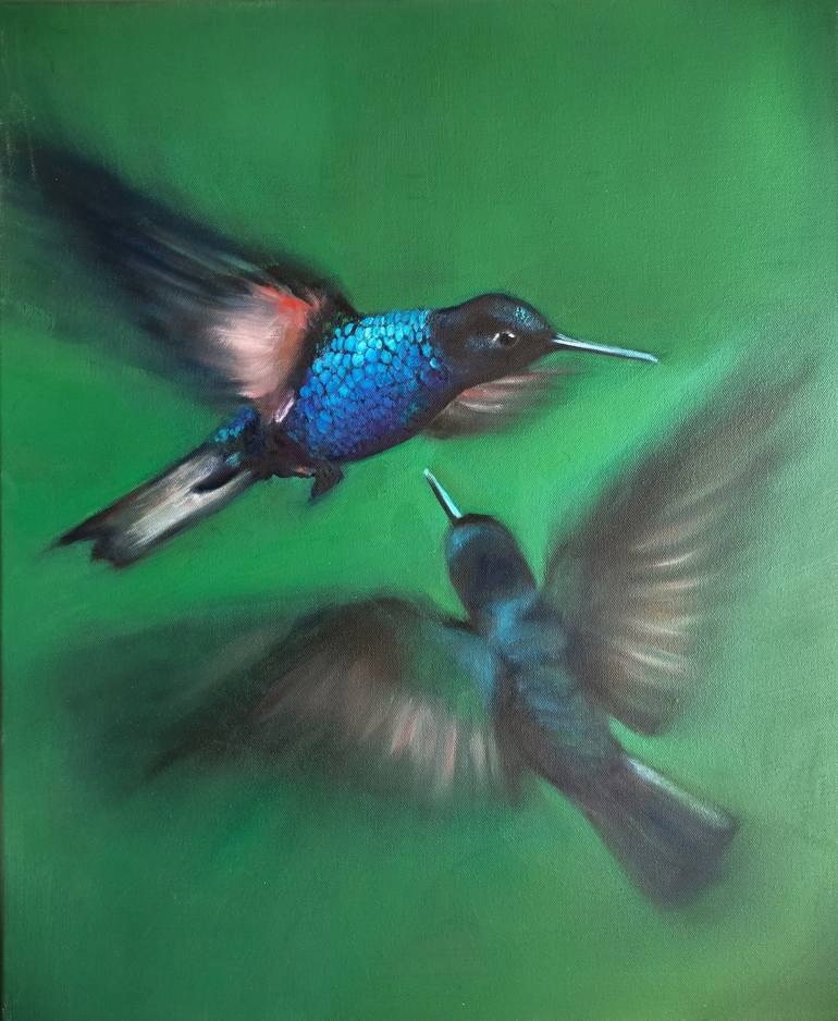 The Dance of Hummingbirds Painting by Mariia Baskal | Saatchi Art