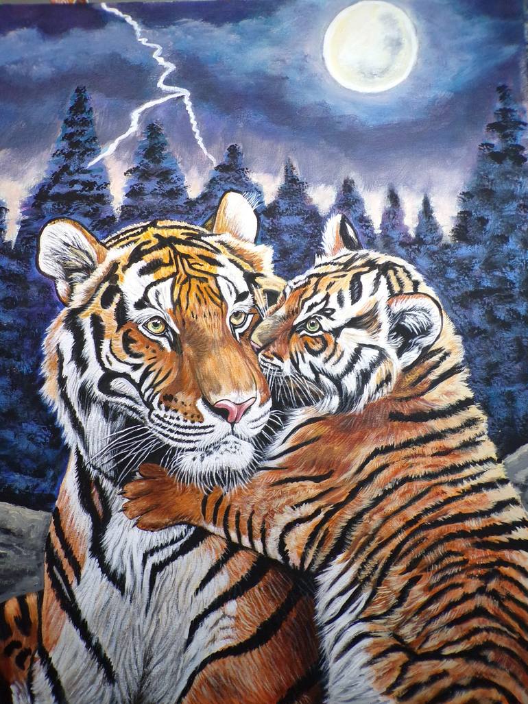 Tiger Original Painting- Tiger in the storm Painting by Andrea ...