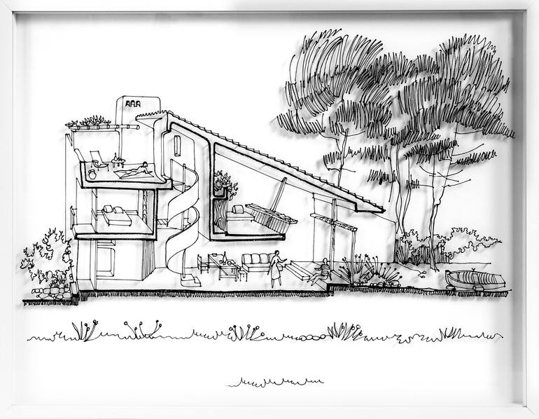 The design of a house from the 60's Drawing by Agnès Audras Filstories ...