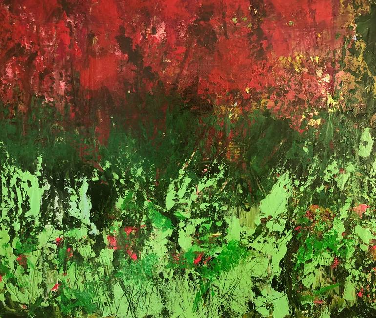 Red bushes and Green Foliage Painting by Helena Butler | Saatchi Art