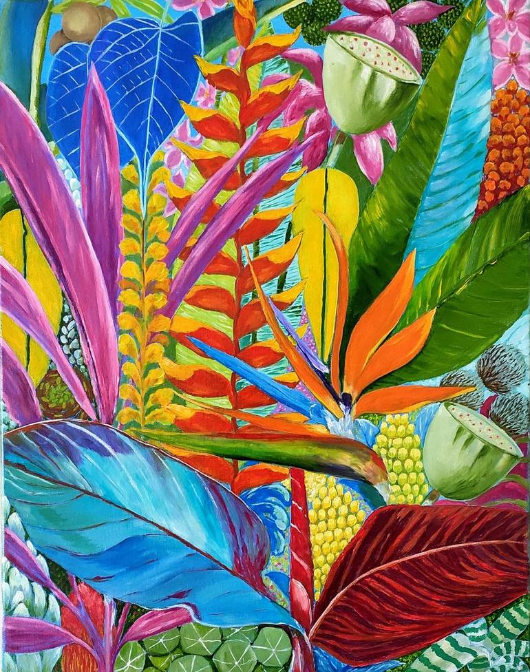Tropical Flowers Painting by Victoria Bogdan | Saatchi Art
