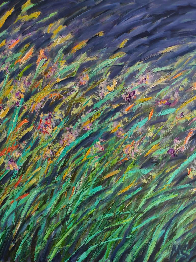 Meadow in the evening Painting by MARIA SLYNKO | Saatchi Art