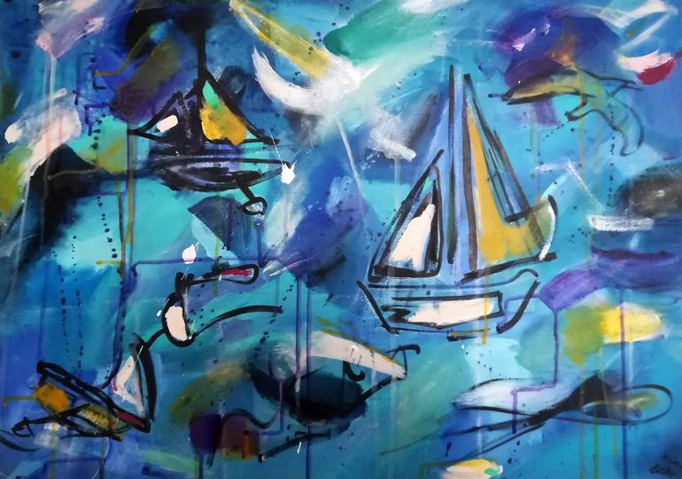 Boats Ahoy Painting by Mahlia Amatina | Saatchi Art