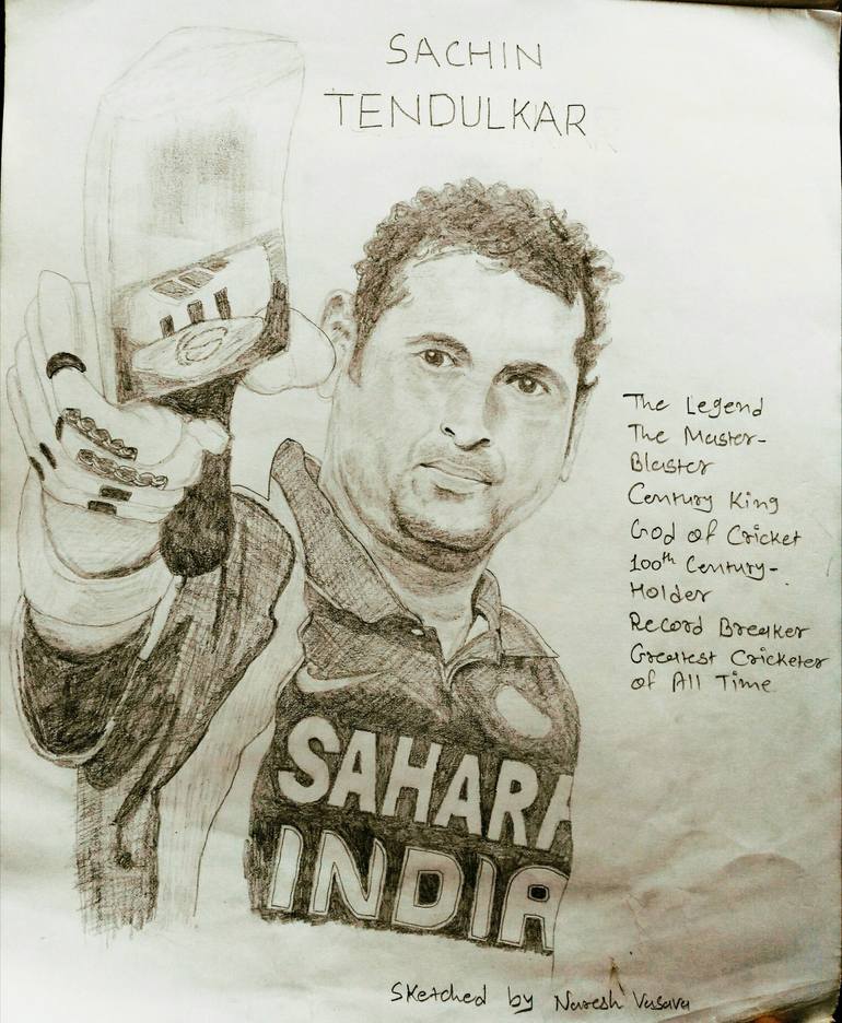 Indian Master Blaster Cricketer Drawing by Naresh Vasava | Saatchi Art