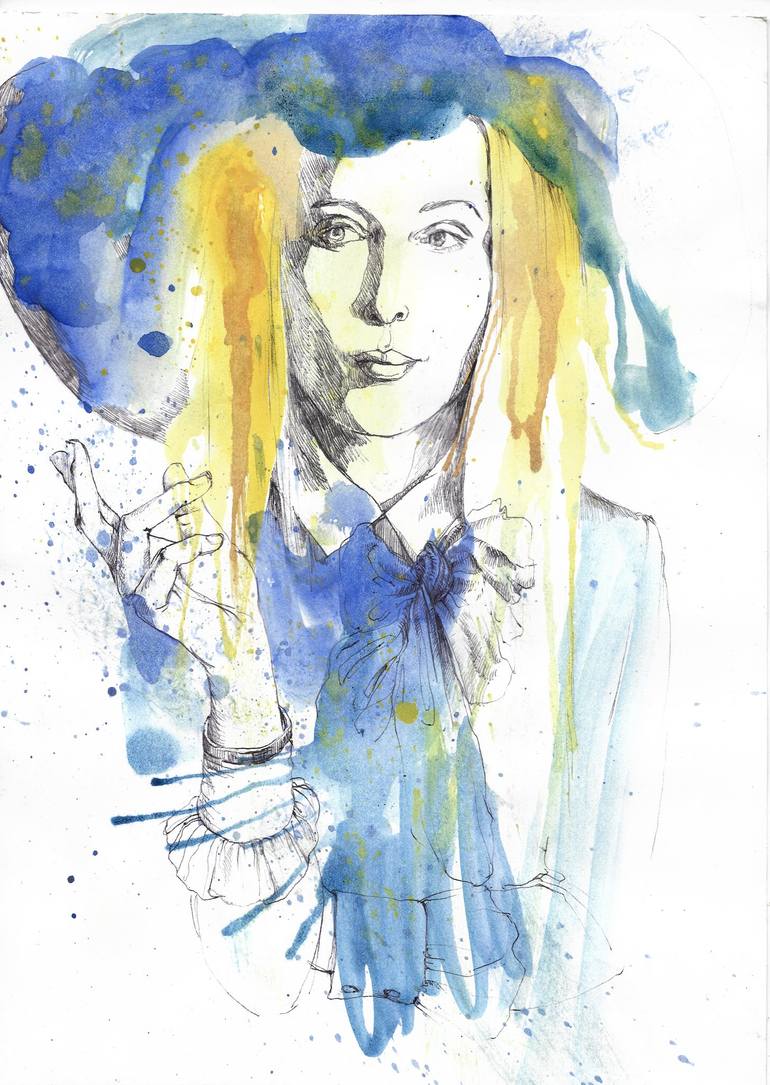 blonde in blue Drawing by Oxana Antonenko | Saatchi Art