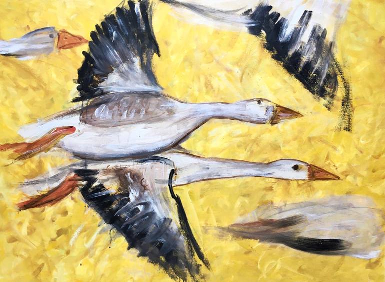 GEESE IN FLIGHT Painting by Korana Gjalski Filipović | Saatchi Art