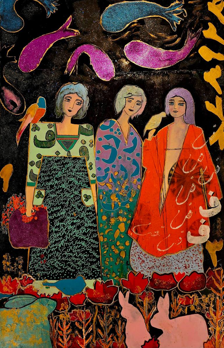 Norouz,,woman and fish I Painting by Ghazal Ashrafian | Saatchi Art