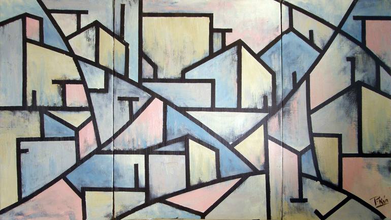 Urbanscape Triptych Painting by Petr Kyn | Saatchi Art
