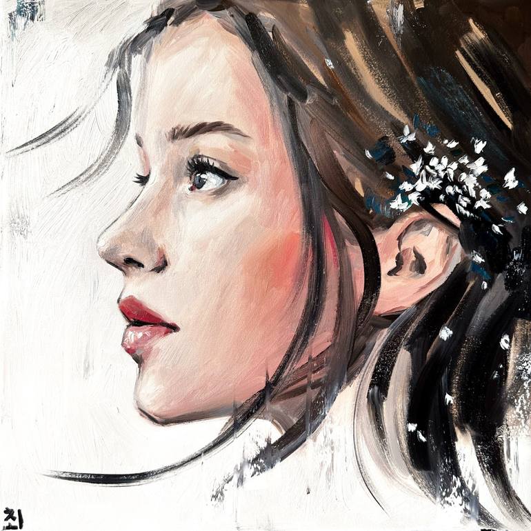 WOMAN WITH GYPSOPHILA Painting by Marina Ogai | Saatchi Art