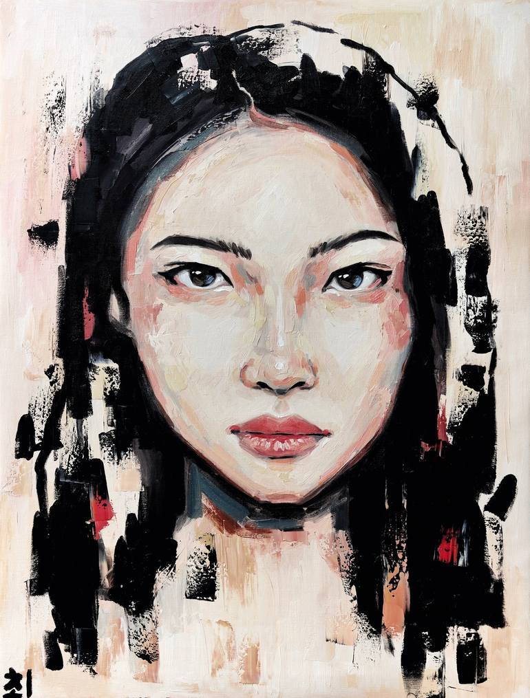Asian girl portrait Painting by Marina Ogai | Saatchi Art
