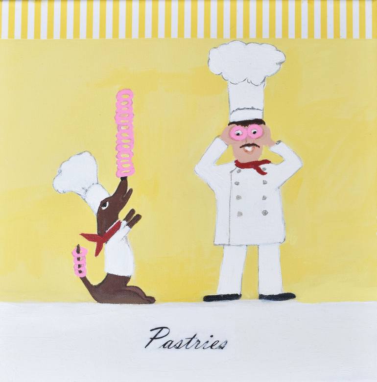 CHEF AND LITTLE ROCKY - PASTRIES Painting by Maria Naples | Saatchi Art