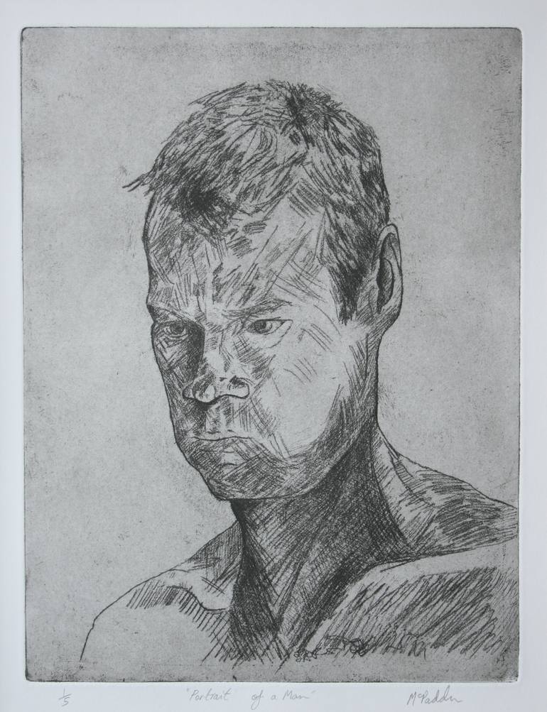 Portrait of a man-etching Printmaking by Mark Mcpadden | Saatchi Art