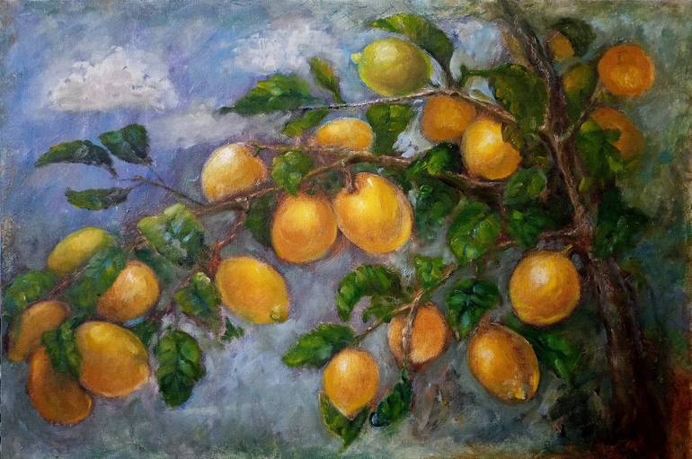 Lemon Tree Painting Fruit Original Art 16 by 24 Inches Painting by Olga ...
