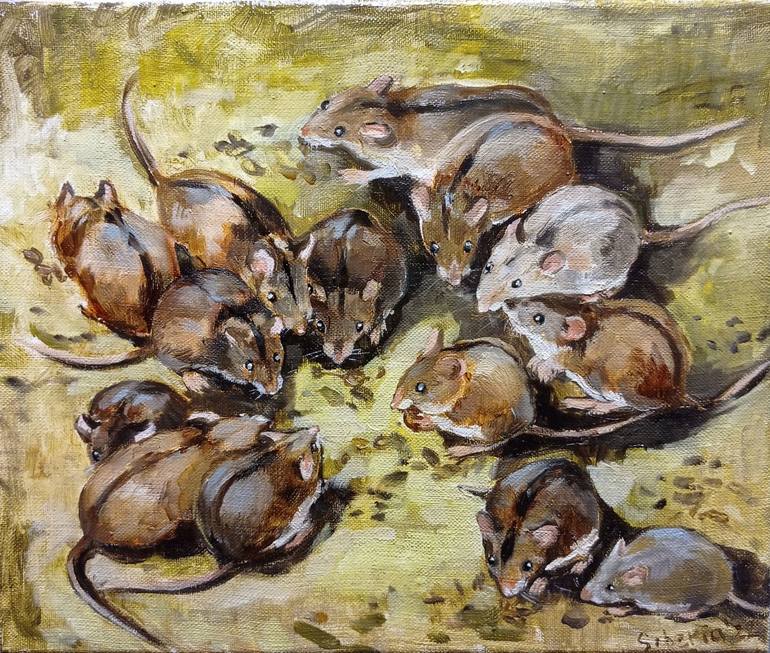 Vole mice Painting by Elena Utkina | Saatchi Art