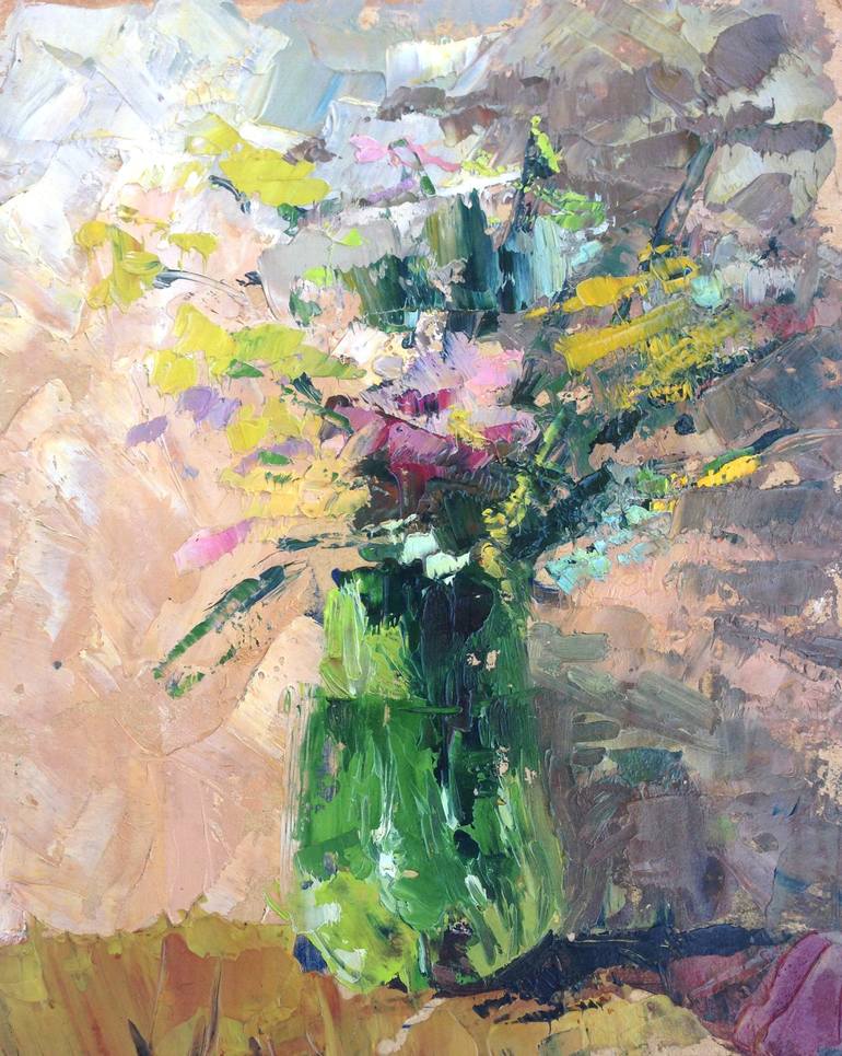 Flowers in a green vase(Still Life,Oil,Expressionism) Painting by ...