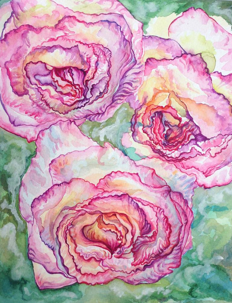 Roses (Art Deco, Watercolor, Flower,Three,Watercolor,Original) Painting ...