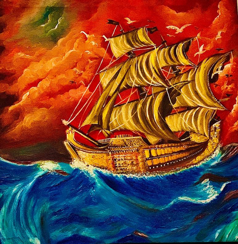 Seascape , Evening Aggressive waves Painting by maheen arts | Saatchi Art