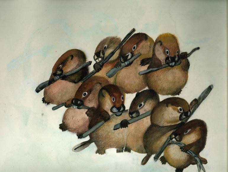Beaver gang Painting by Anastasia Morozova | Saatchi Art